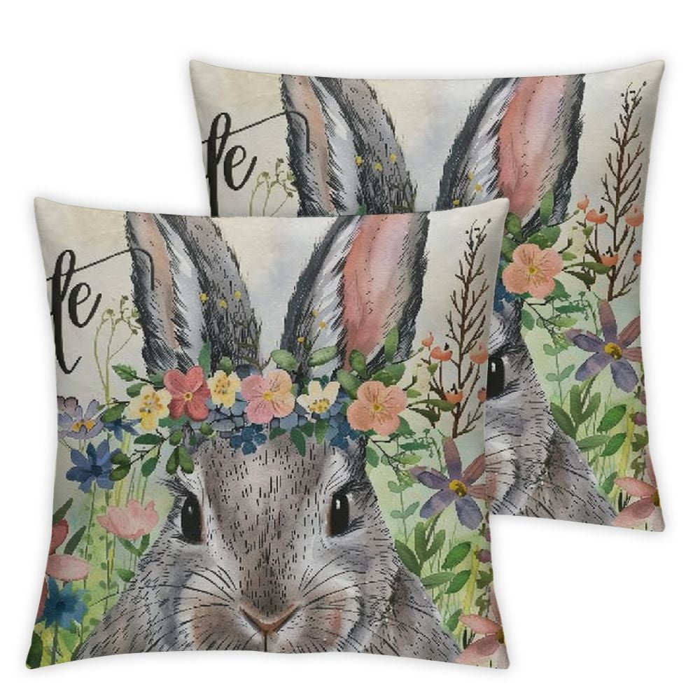 COMIO Happy Easter Pillow Covers Floral Rabbit Bunny Hello Peeps Cross ...