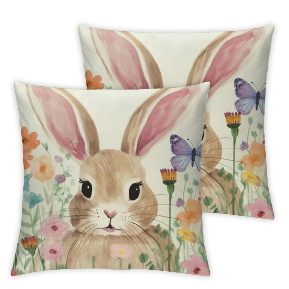 MLJA Happy Easter Pillow Covers Set of 2 Bunny Floral Rabbit Pillows ...