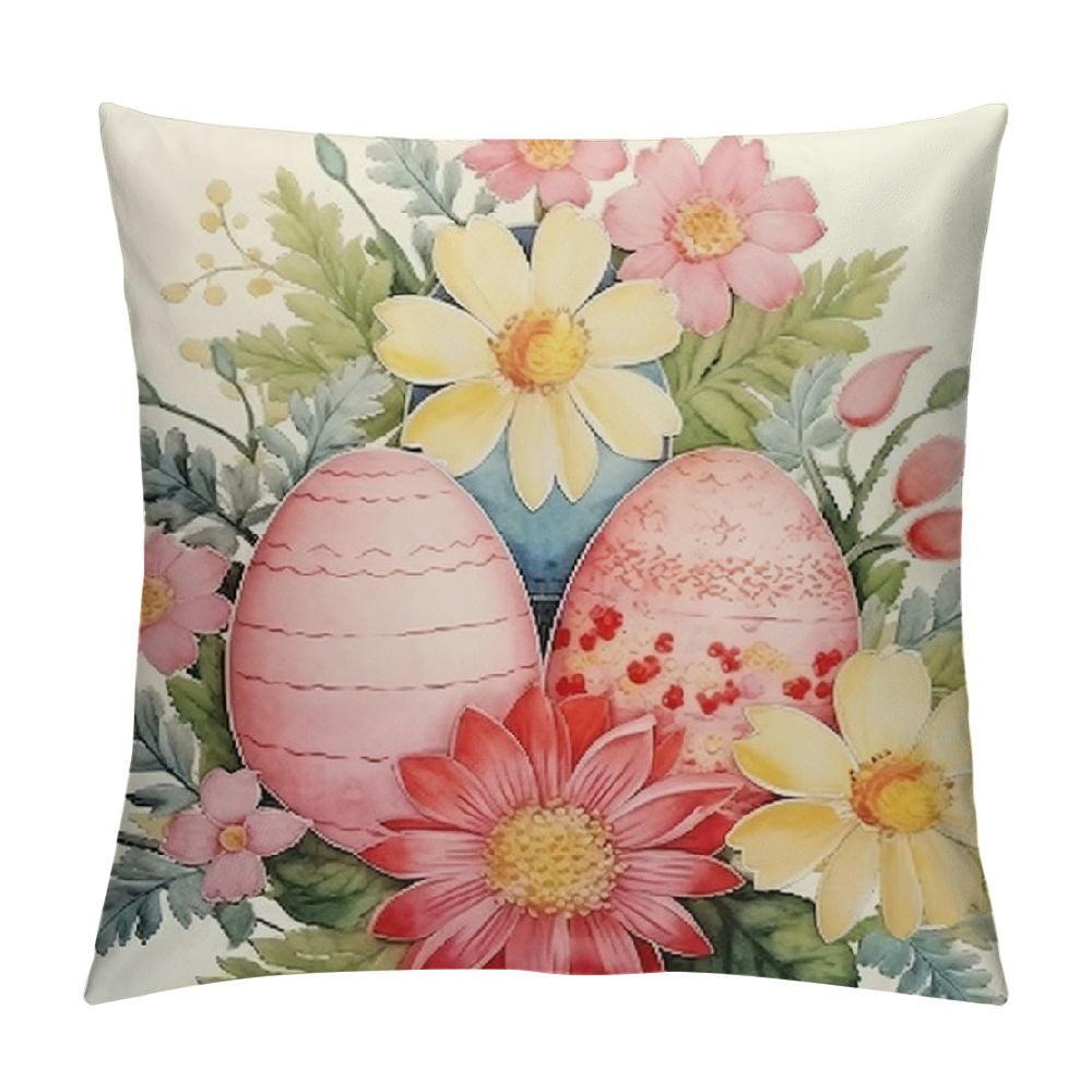COMIO Happy Easter Pillow Covers, Striped Hello Spring Floral Bunny ...