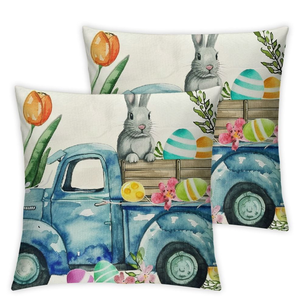 COMIO Happy Easter Pillow Covers Watercolor Easter Bunny Pillow Case ...