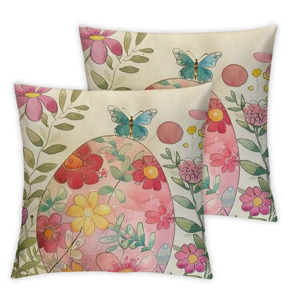 COMIO Happy Easter Pillow Covers Yellow Bunny Rabbits Floral Eucalyptus ...