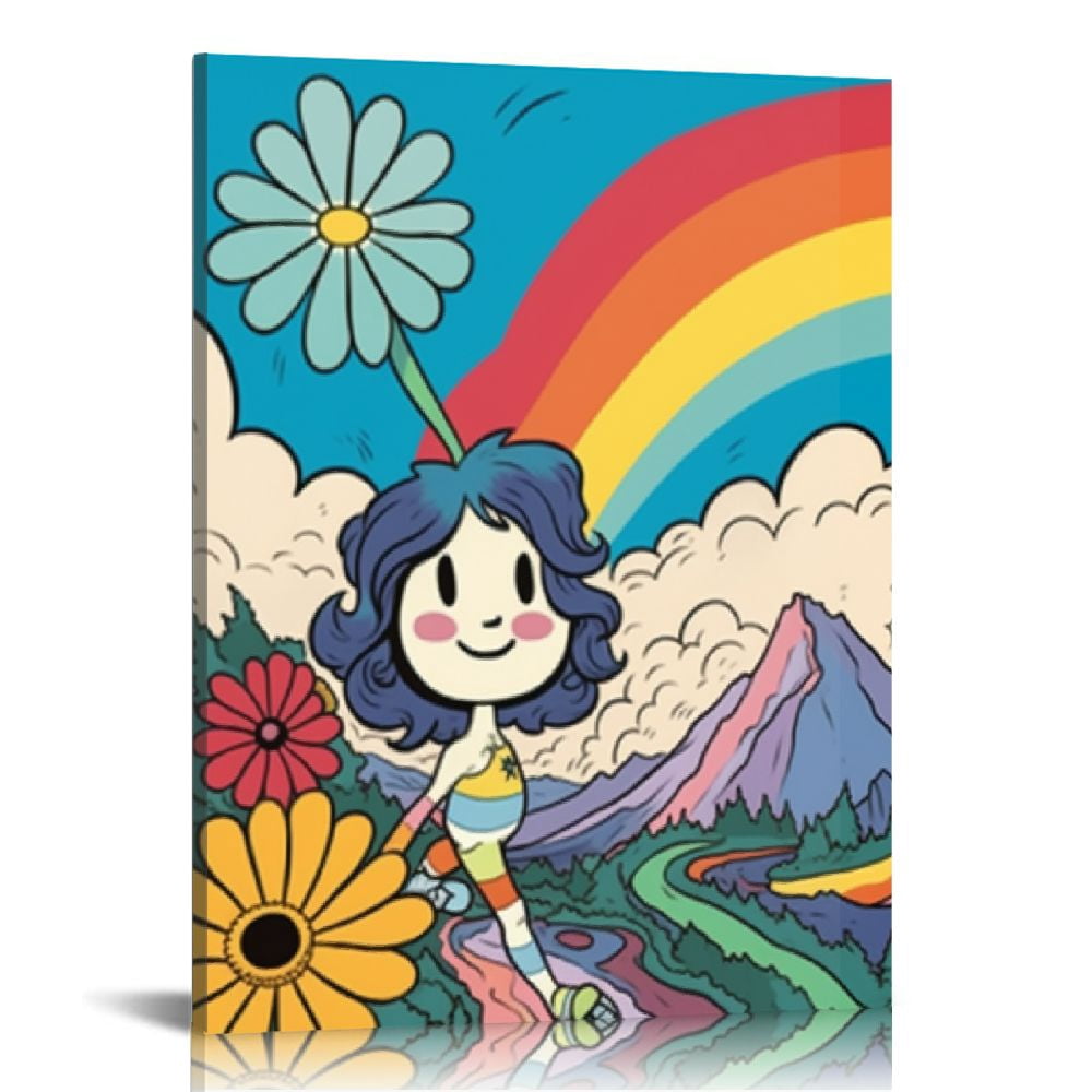 COMIO Happy Face Hippie Wall Art Vintage Wall Decor Aesthetic Prints ...