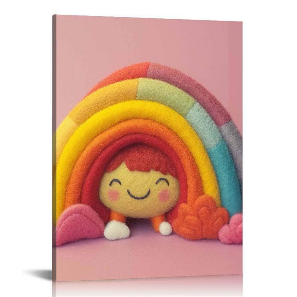 COMIO Happy Smiling Rainbow Blue Background Canvas Wall Art - Walmart.com