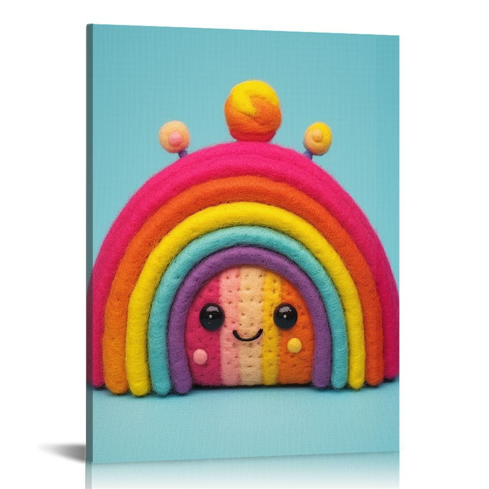 COMIO Happy Smiling Rainbow Blue Background Framed Floater Canvas Wall ...