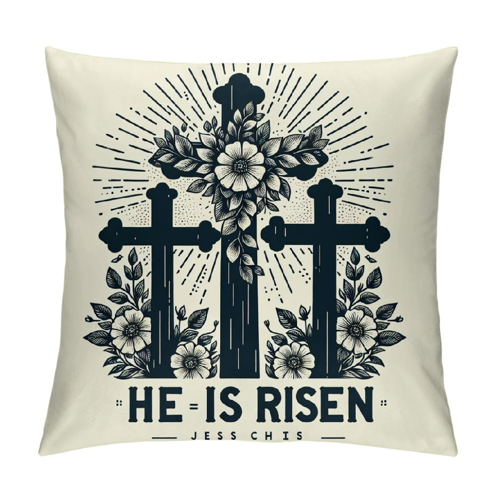 COMIO He is Risen Easter Pillow Covers Religious Faith Cross Porch ...