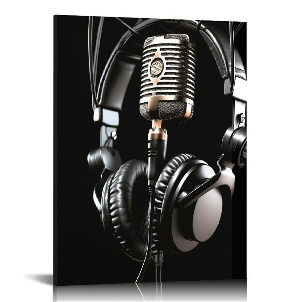 COMIO Headphone And Microphone Picture Prints Wall Decor - Black ...