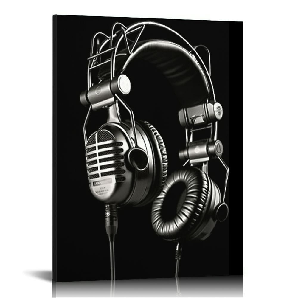 COMIO Headphone And Microphone Picture Prints Wall Decor - Black ...