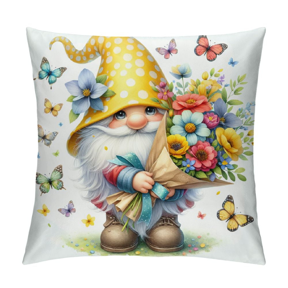 YANMS Hello Spring Gnome Decorative Throw Pillow Covers, Spring Flower ...