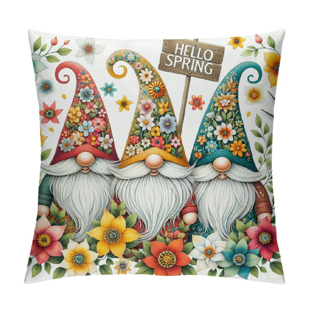 COMIO Hello Spring Throw Pillow Covers Gnome Blue Truck Flower Floral ...