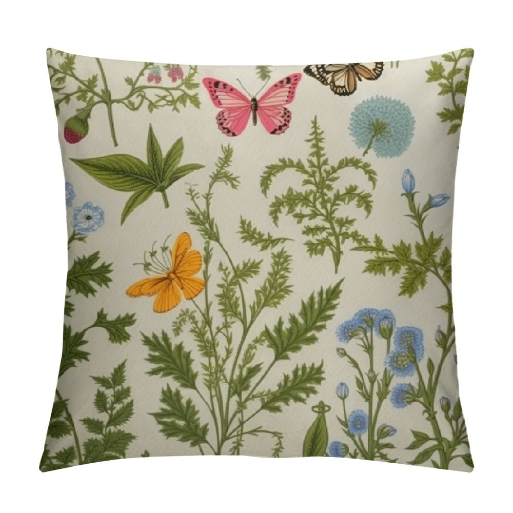 Comio Herbs Wildflowers Pillow Covers Botanical Floral Butterfly Throw