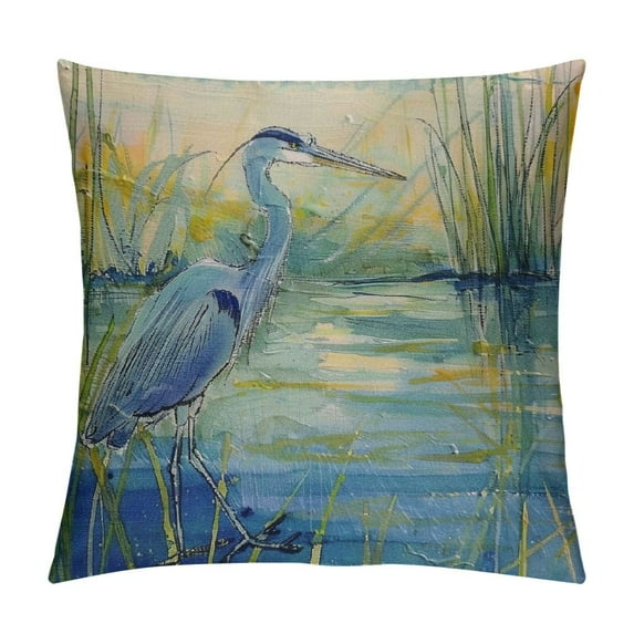 COMIO Heron Throw Pillow Cover Watercolor Blue Heron Crane Bird Animal ...