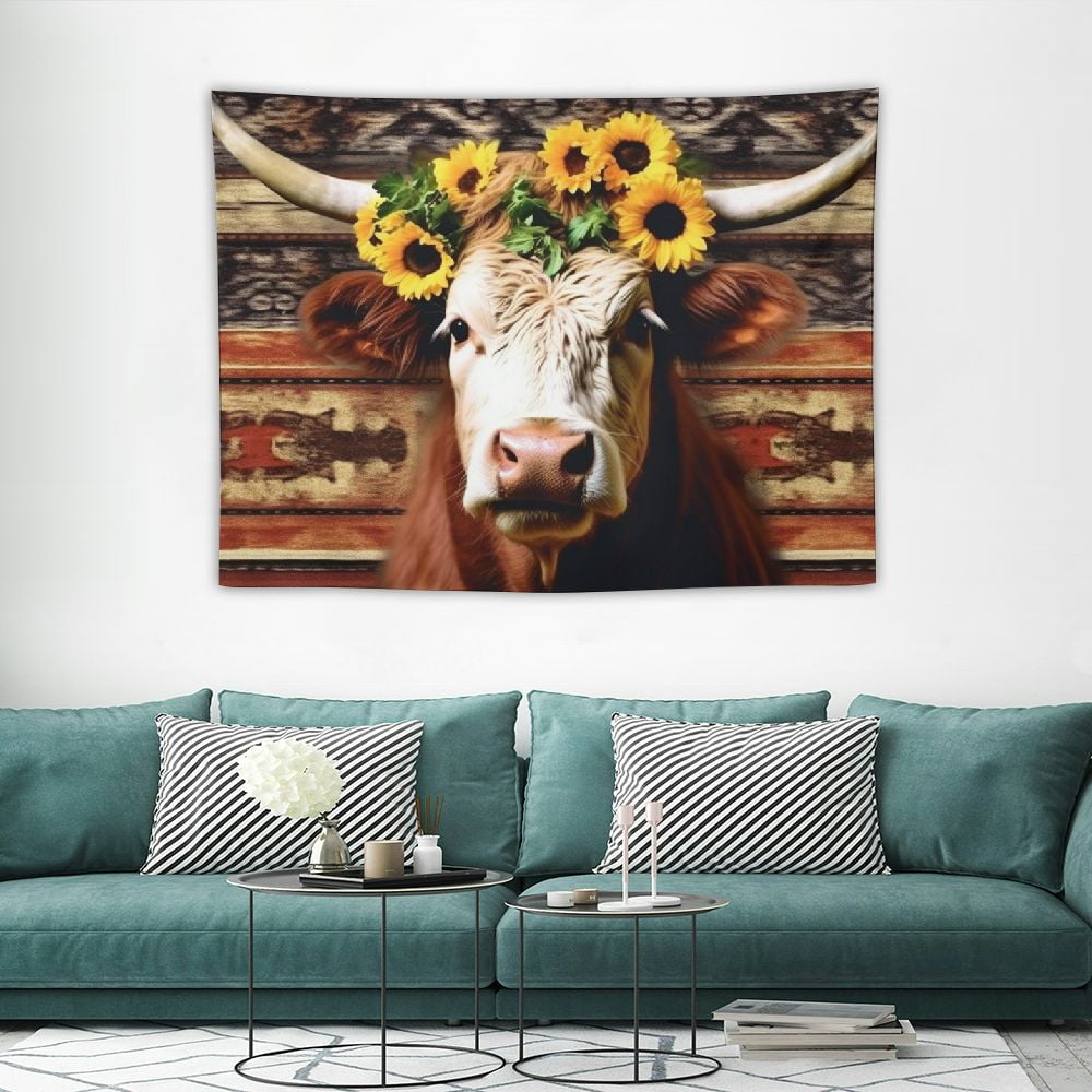 COMIO Highland Cattle Kids Tapestry,Cow Skin Fur Rustic Farmhouse Wall ...