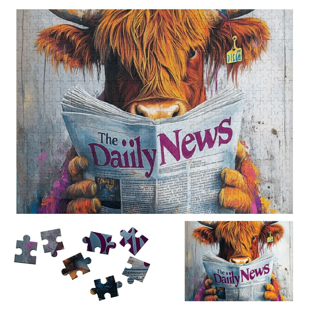 COMIO Highland Cattle Read the Newspaper Wooden Jigsaw Puzzle for ...