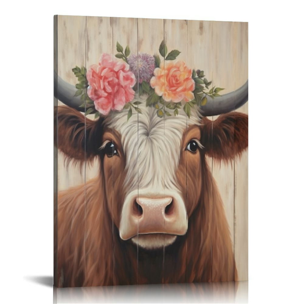 COMIO Highland Cow Canvas Wall Art Farmhouse Animal Picture Wall Decor ...