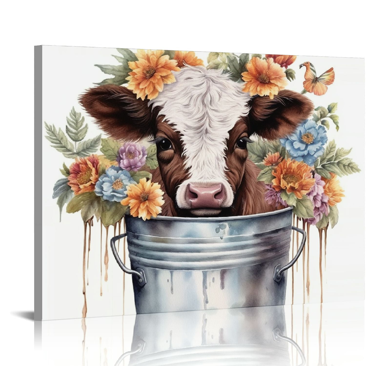 COMIO Highland Cow In Bucket Bathroom Canvas Wall Art Cute Animal ...