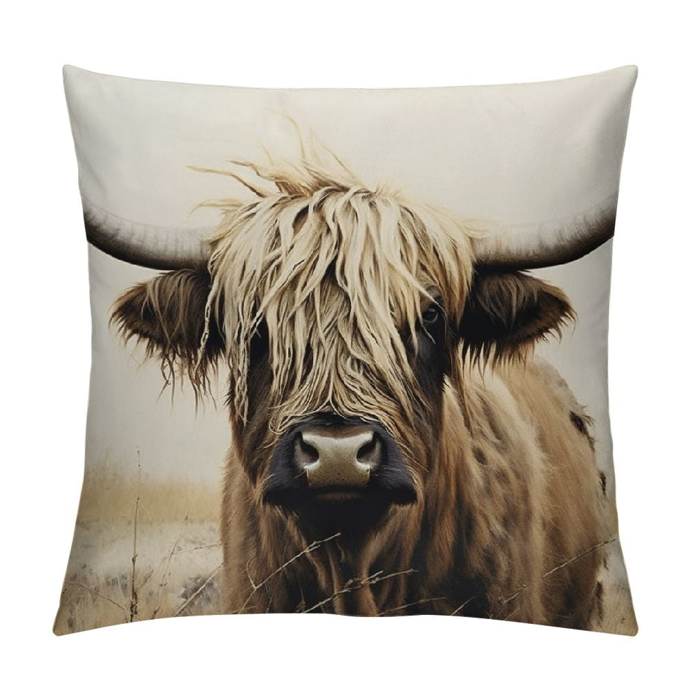 COMIO Highland Cow Throw Pillow Cover，Brown Print Cow Pillow Covers ...