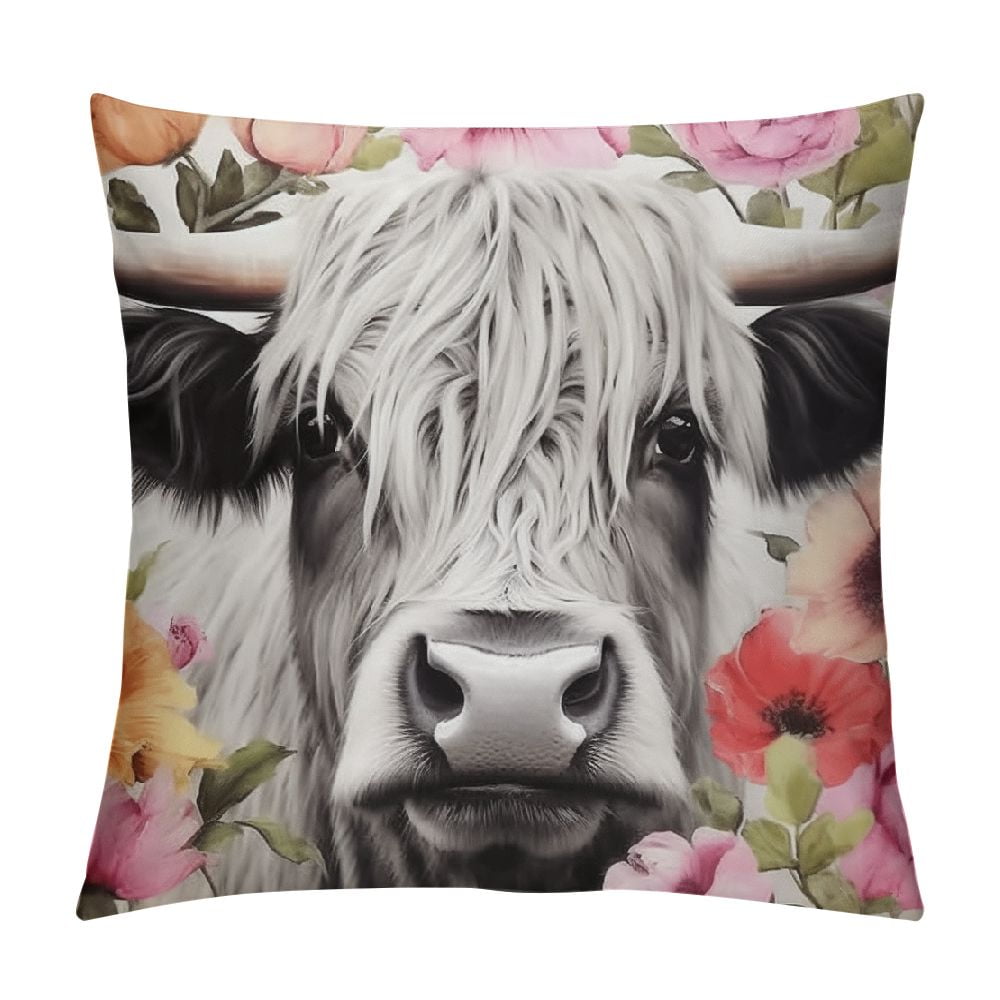 COMIO Highland Cow Throw Pillow Covers, Bull Cattle Farmhouse Cushion ...