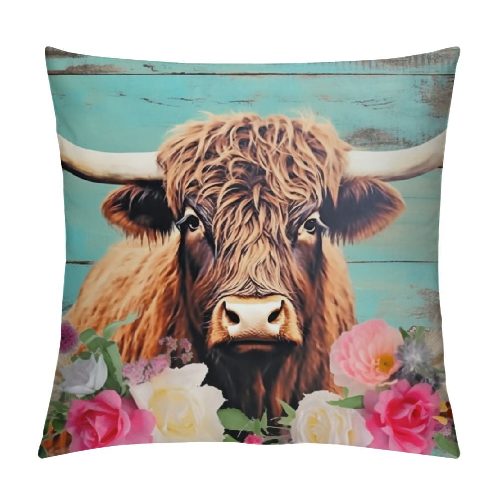 COMIO Highland Cow Throw Pillow Covers Soft Highland Cattle Pillow ...