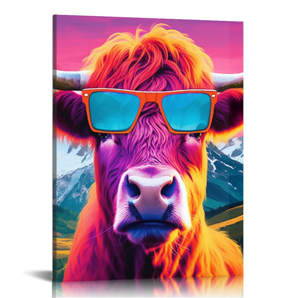 COMIO Highland Cow Wall Art- Ready to Hang Framed Art-Colorful Canvas ...