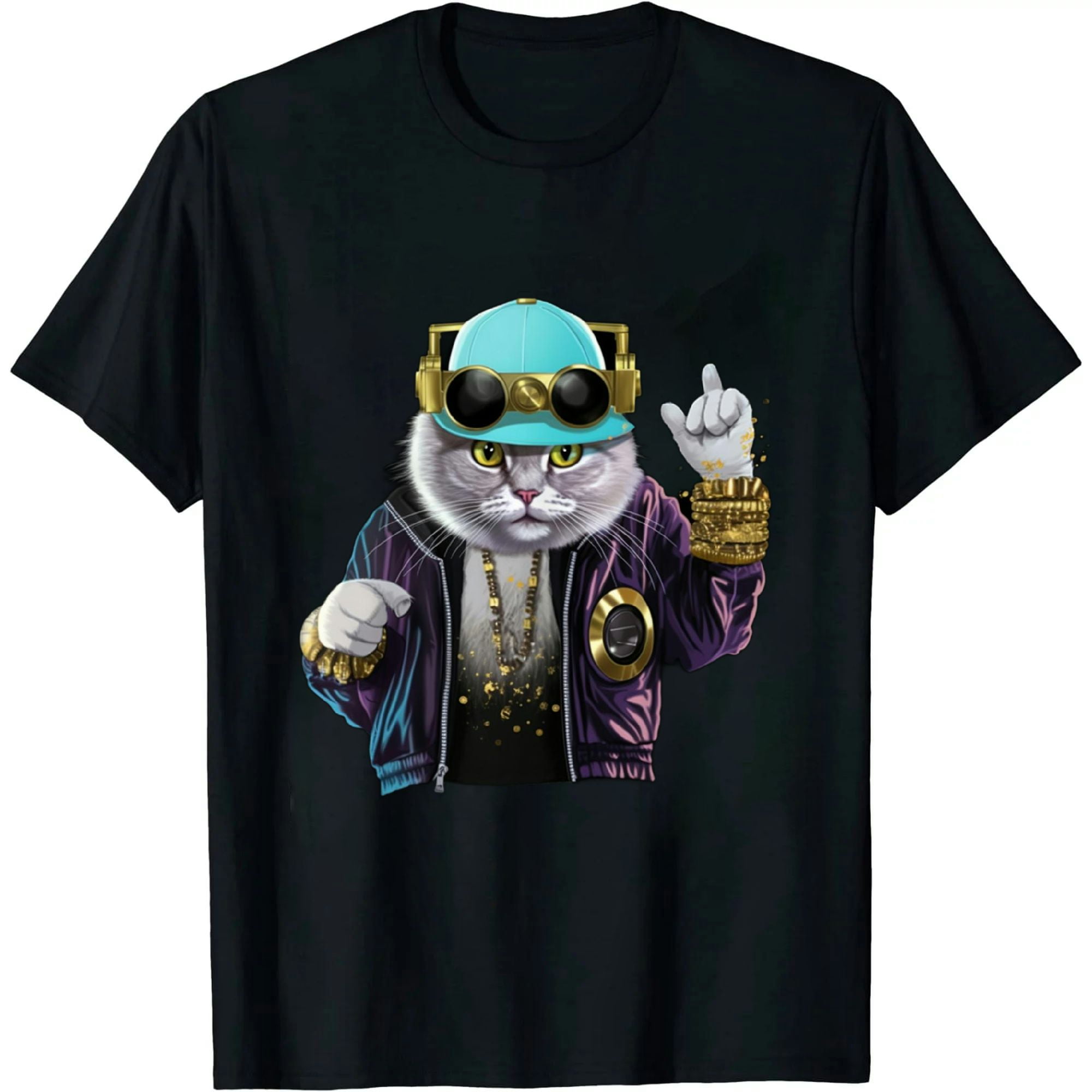 COMIO Hip Hop Rapper Cat in Baseball Cap Carrying Music Boombox T-Shirt ...