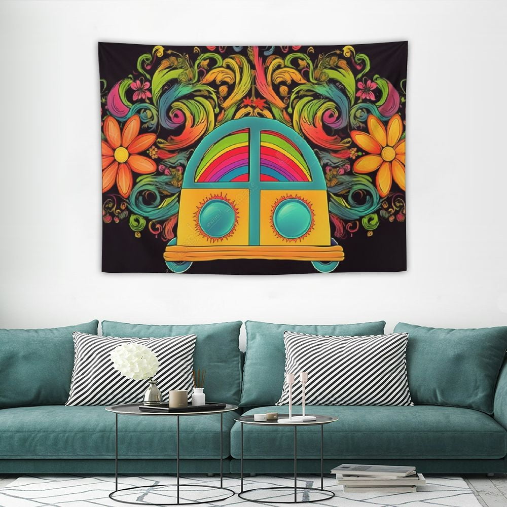 COMIO Hippie Bus 70s Tapestry Peace Love Groovy Car Wall Hanging ...