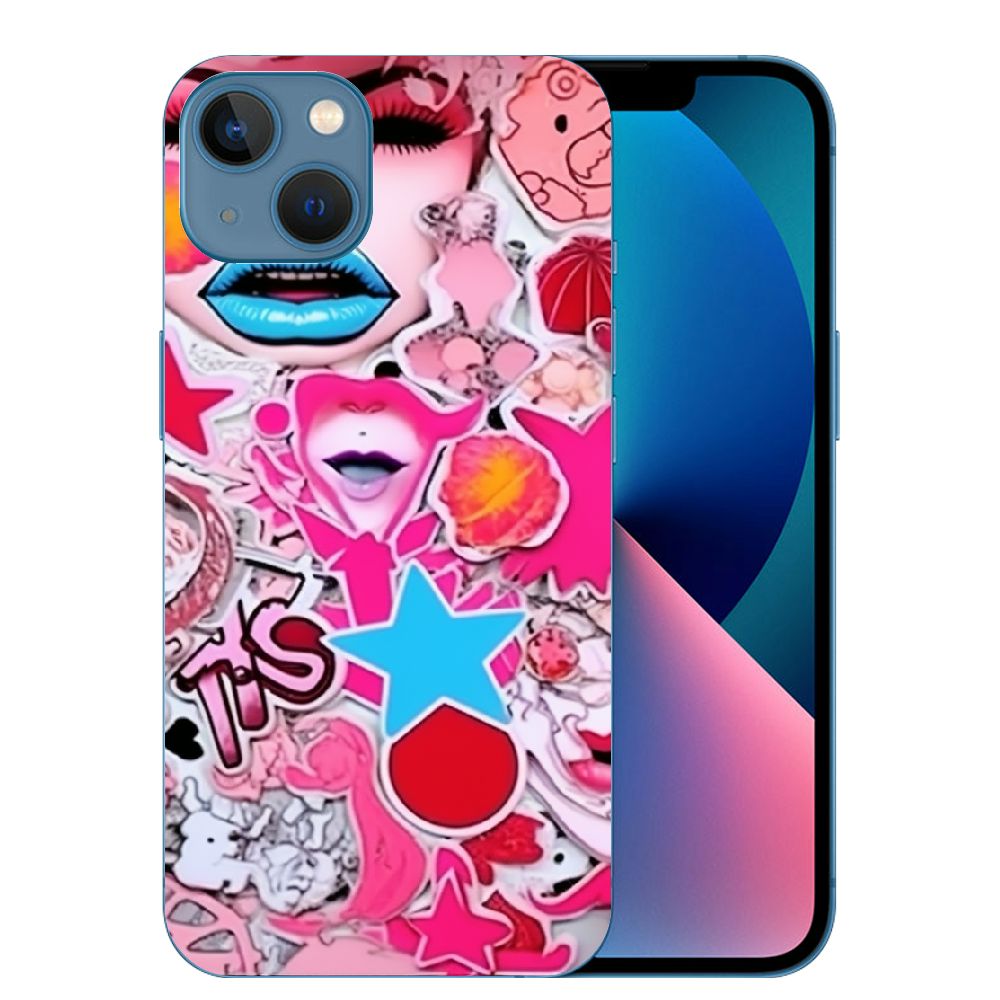 COMIO Hippie Pink Aesthetic Case Compatible with iPhone 14 Pro, Vintage Pink Smile Face Collage ...