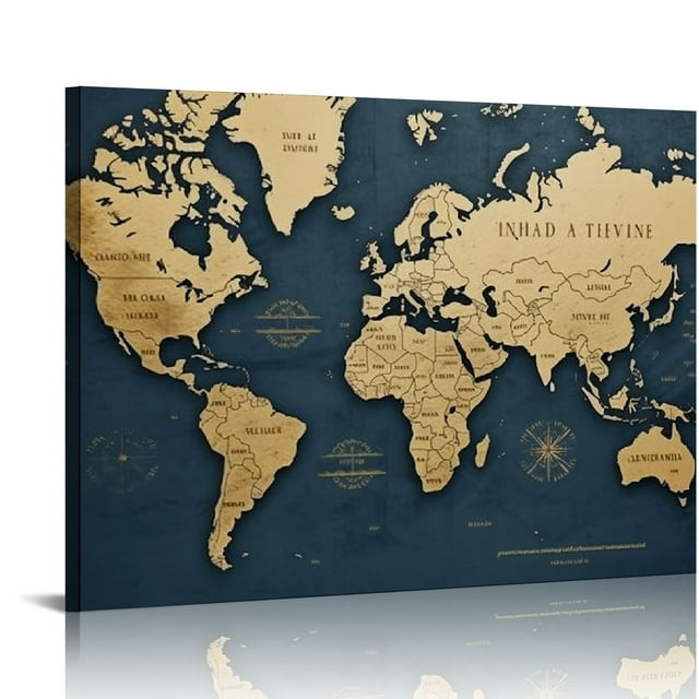 COMIO Holy Cow Canvas Push Pin World Travel Map with Pins, Gold & Navy World Map Pin Board, Push ...