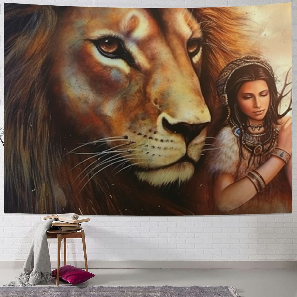 COMIO Home Decor Indian Woman Lion Tapestry Painting - Walmart.com