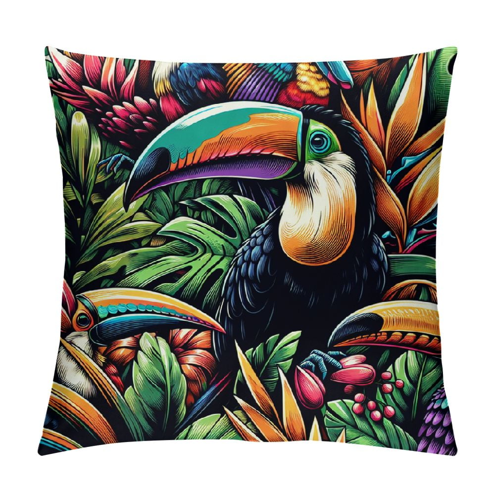 COMIO Home Decor Pillow Cases Tropical Parrot Toucan with Leaves and ...