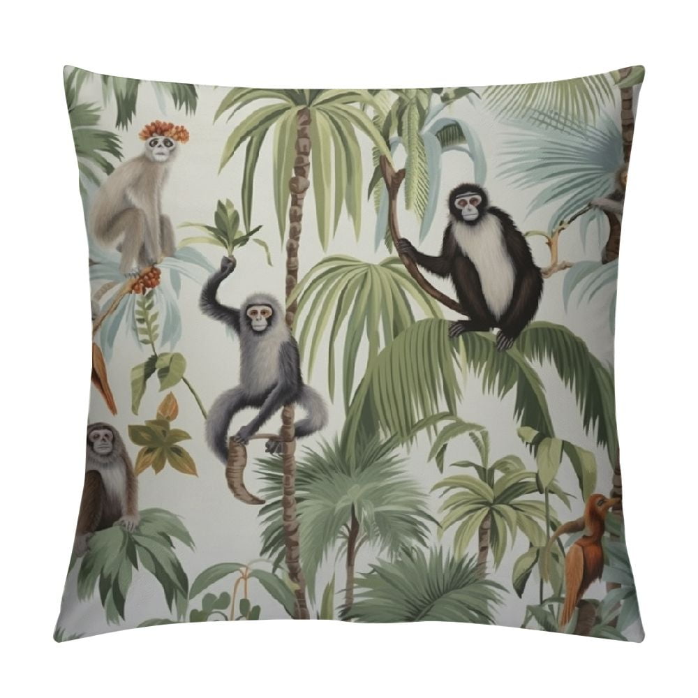 COMIO Home Pillow Cases Tropical Vintage Monkey Palm Trees Floral Blue ...