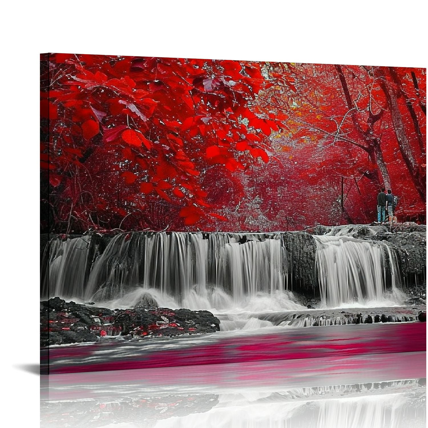 COMIO Home Wall Art Décor of Wide Waterfall and Red Leaves,Maple Leaves ...