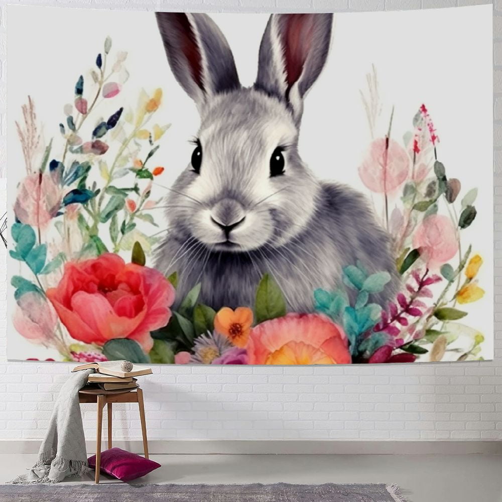 COMIO Home Wall Tapestry Art Forest Animals Rabbit Short Plush ...