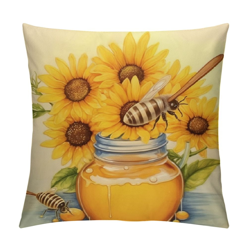 COMIO Honey Bee Sunflower Spring Summer Pillow Covers Outdoor Welcome ...