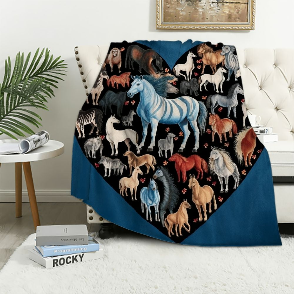 COMIO Horse Blanket for Boys Girls, Kids Throw Blanket with Horses ...