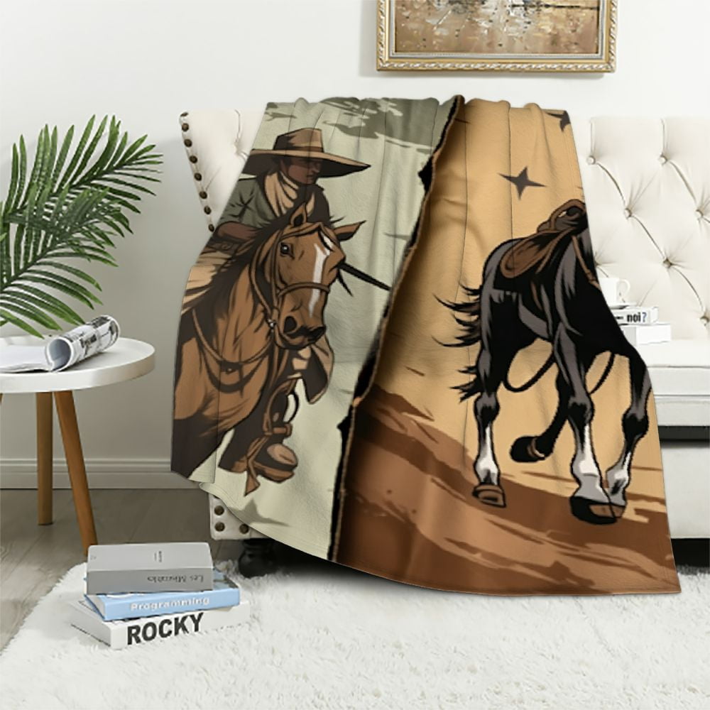 COMIO Horse Throw Blanket Queen Size, Western Cowboy Cowgirl Sherpa ...