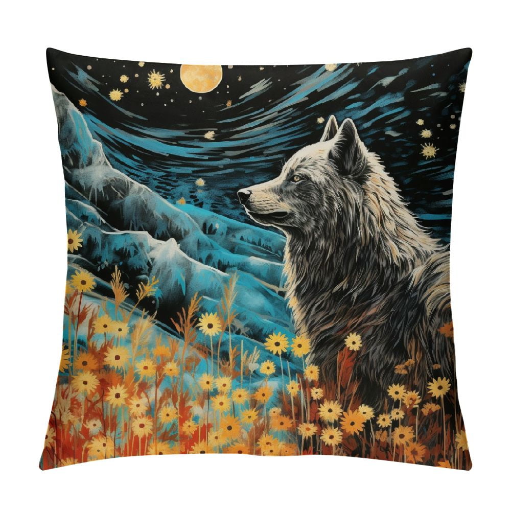MLJA Howling Wolf Throw Pillow Covers Moonlight Wild Wolves Cushion ...