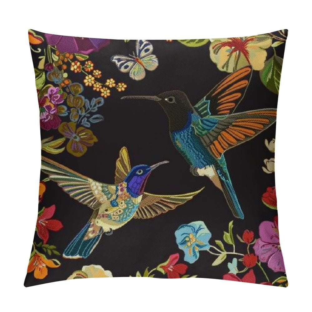 MLJA Humming Bird and Tropical Flowers Throw Pillow Covers Hummingbirds ...
