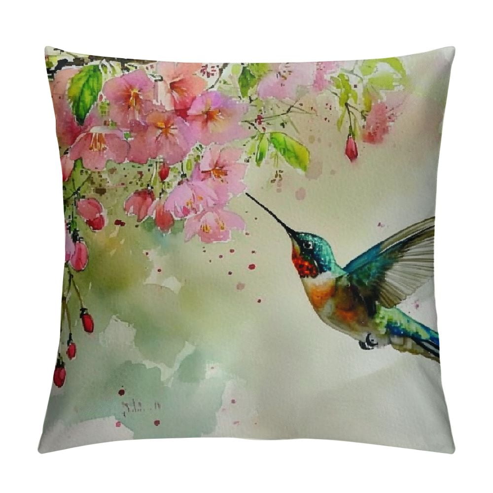 COMIO Hummingbird Pillow Case,Lovely Hummingbird and Pink Flowers Oil ...