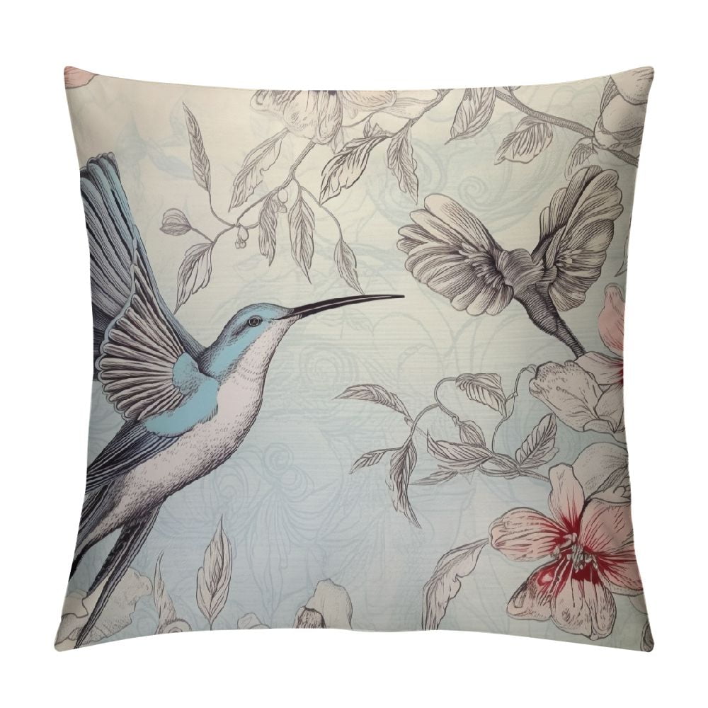 COMIO Hummingbird Pillow Cushion Cover Birds and Hibiscus Flowers ...