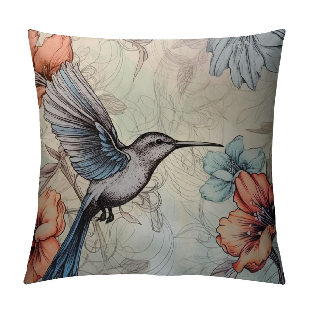 COMIO Hummingbird Throw Pillow Cushion Cover, Birds and Hibiscus ...