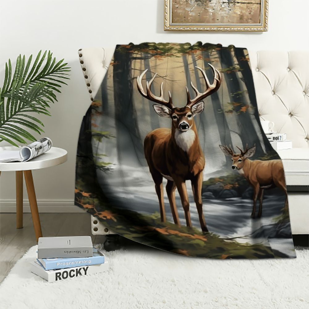 COMIO Hunter Deer Blanket Soft Cozy Warm Hunting Elk Cabin Forest Throw ...