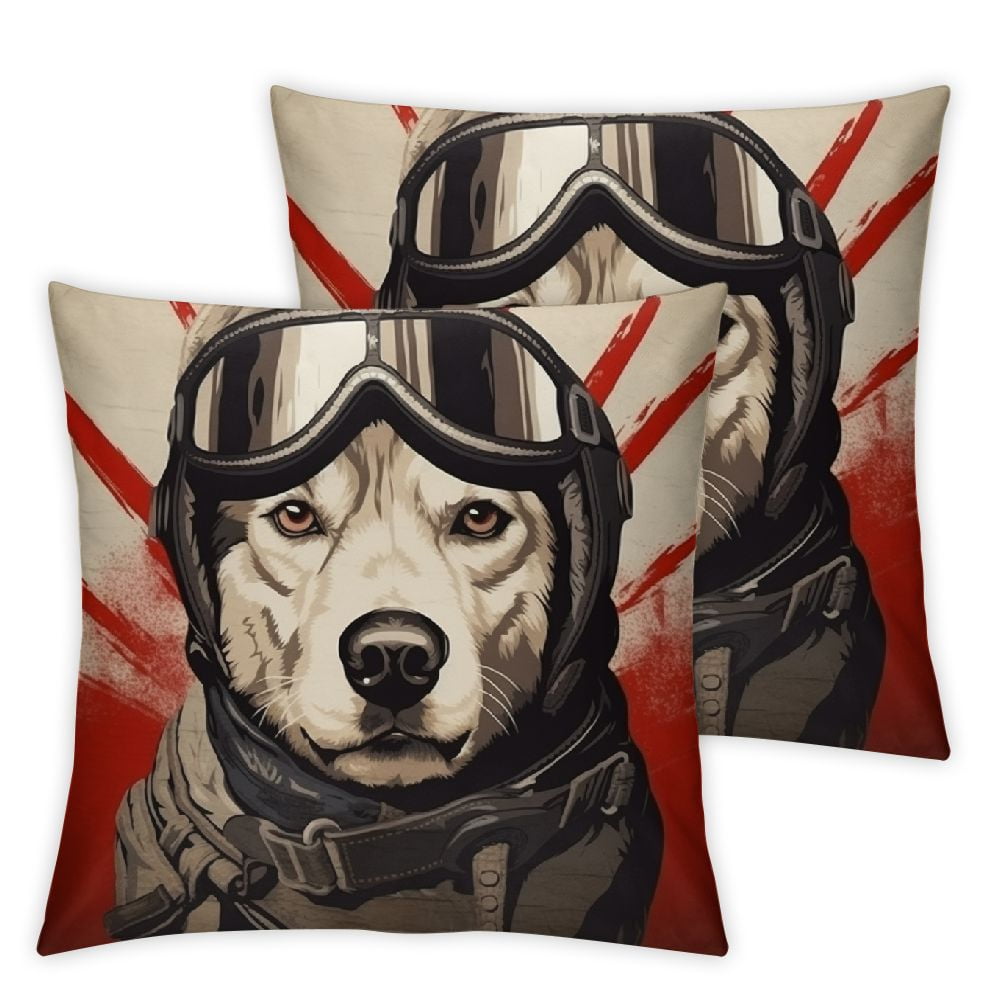 COMIO Husky Pillow Cover,Siberian Husky Using Helmet with Red ...