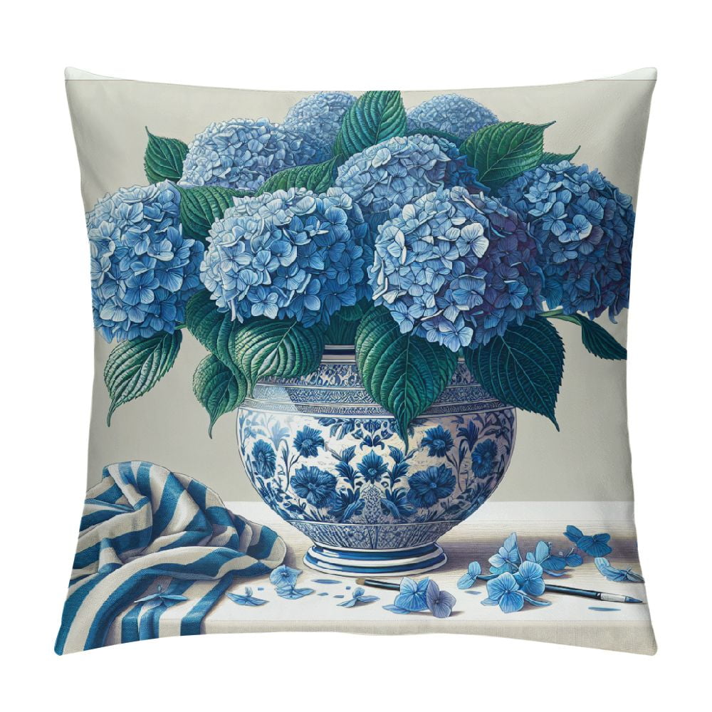 COMIO Hydrangea Floral Throw Pillow Covers vase Striped Flower Classic ...