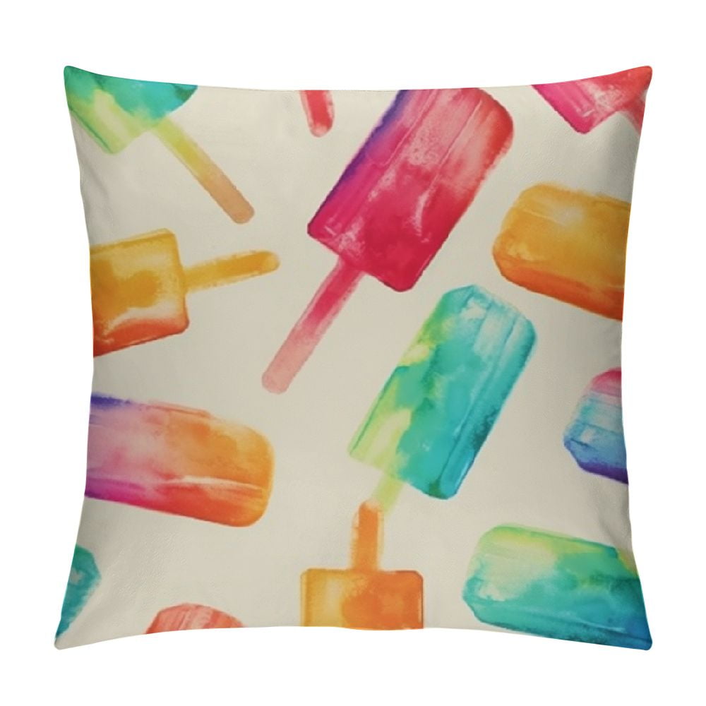 MLJA Ice Cream Pillow Covers Summer Watercolor Print Decorative Throw ...