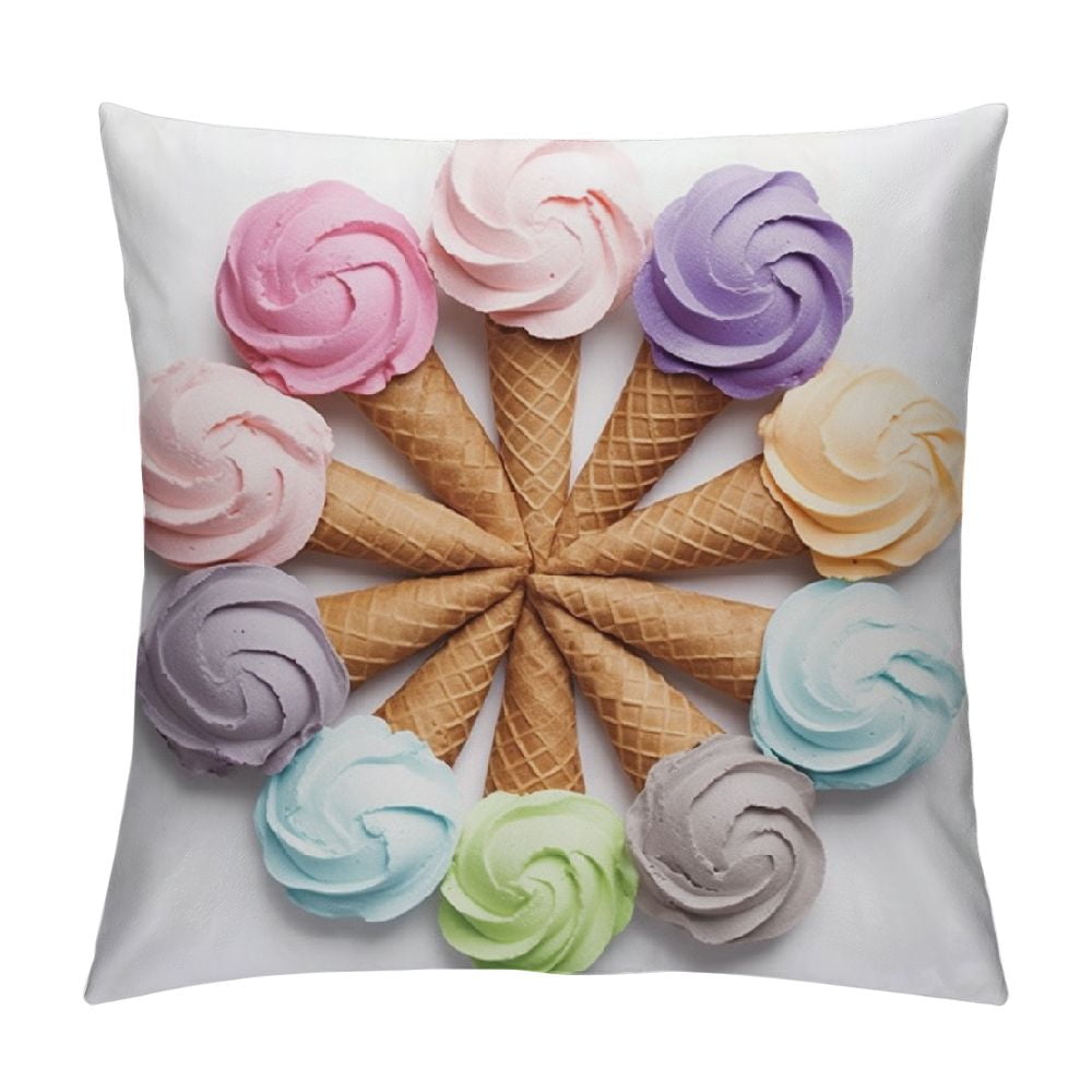 COMIO Ice Cream Throw Pillow Cushion Cover, Cones with Various Flavors ...
