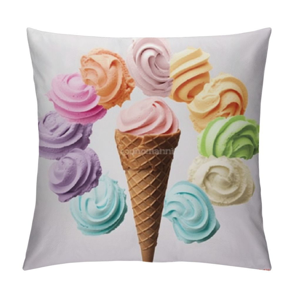 COMIO Ice Cream Throw Pillow Cushion Cover, Cones with Various Flavors ...