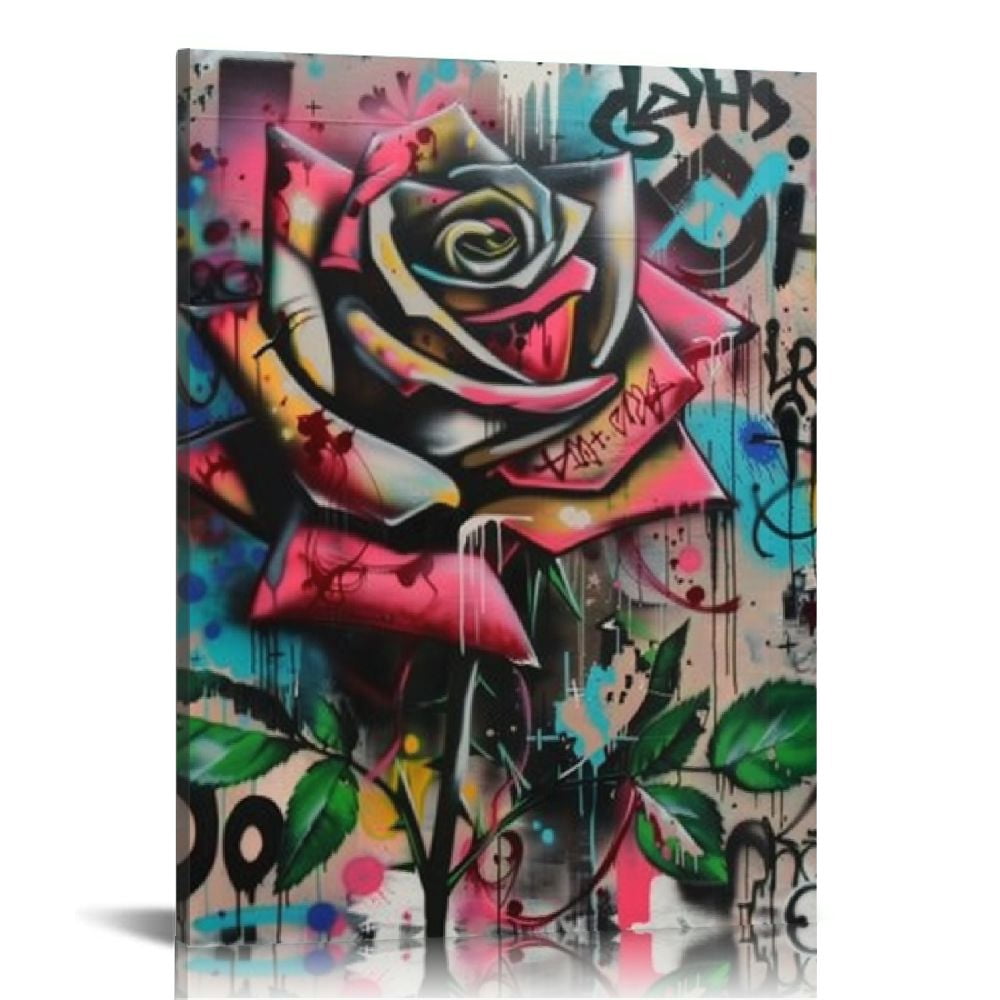 COMIO Image of Graffiti Rose Floral Print Orange Rose Flowers Wall Art ...