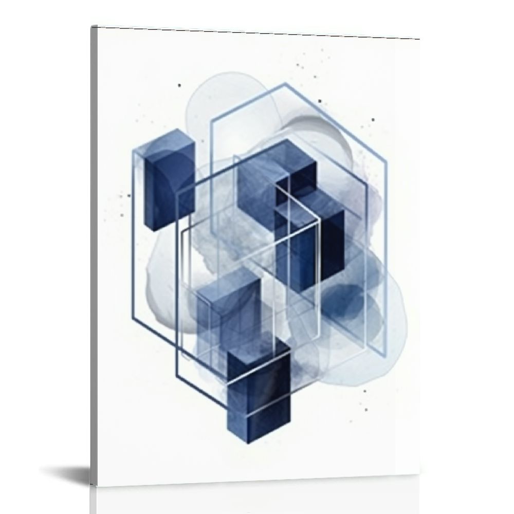COMIO Indigo Abstract Geometric Pattern Wall Art Navy Blue Wall ...