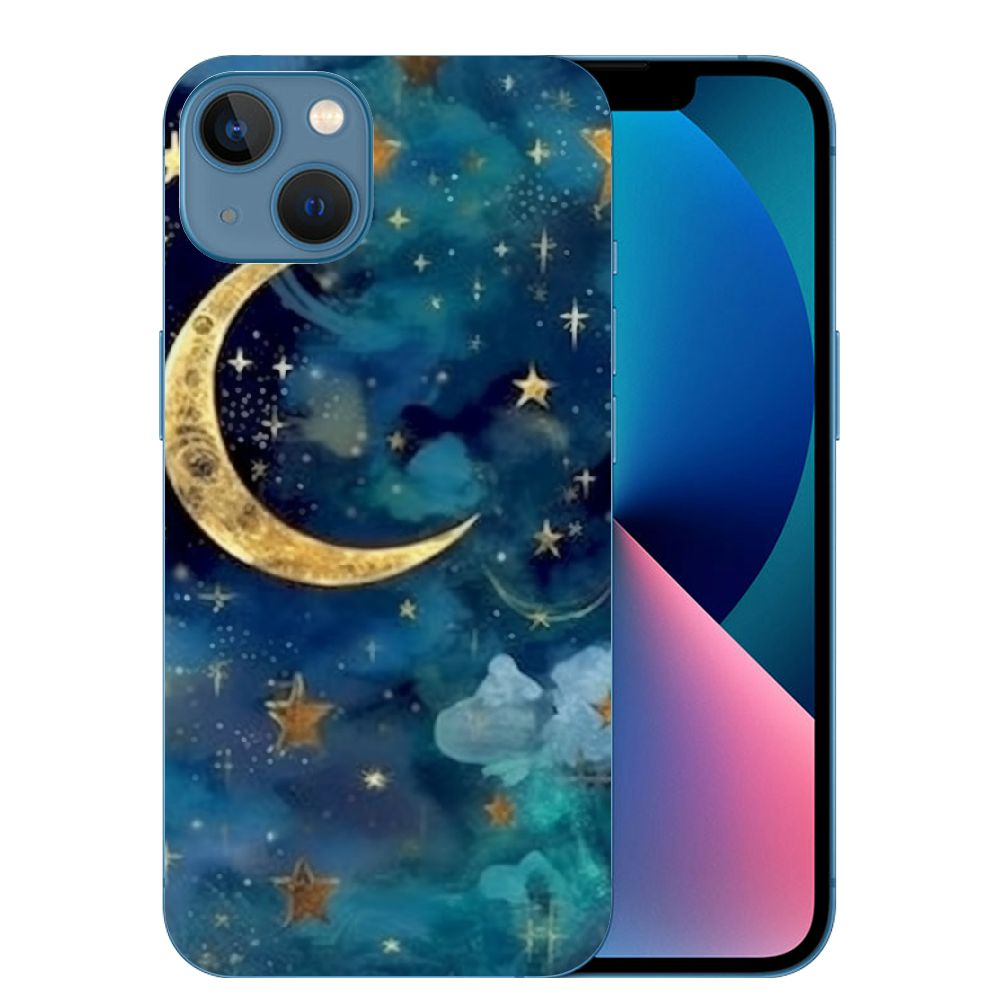 COMIO Indigo Blue Moon and Stars Case Compatible with iPhone 15, Aesthetic Cloud Moon Stars Art ...