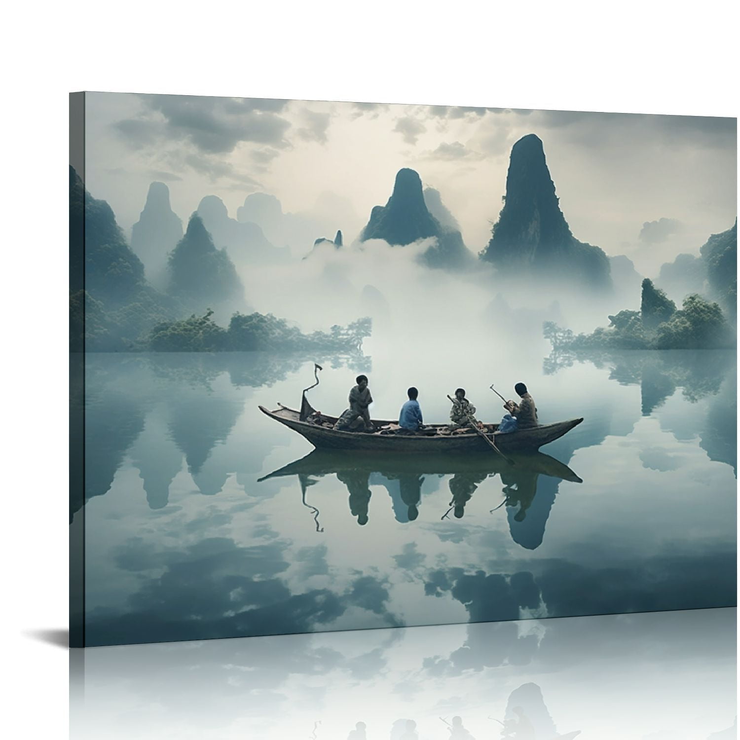 COMIO Indigo Canvas Wall Art Misty Mountain Wall Pictures Foggy Lake ...